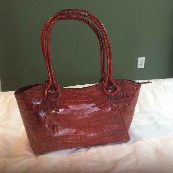 Bags | New Dark Red Genuine Crocodile Satchel Handbag | Poshmark
